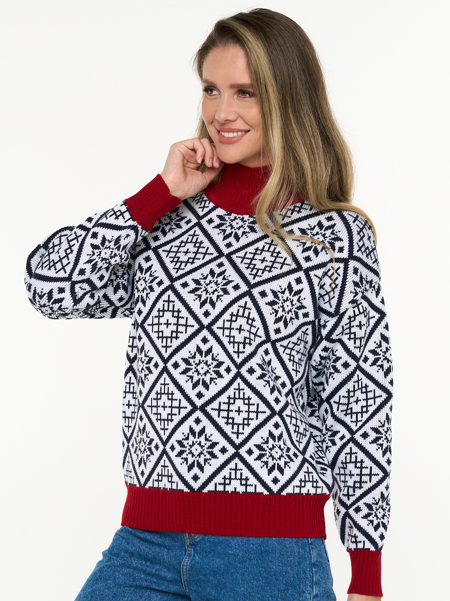 Джемпер NewVay 5232-41310 белый/полярная ночь/красный купить с доставкой по России | Интернет ...