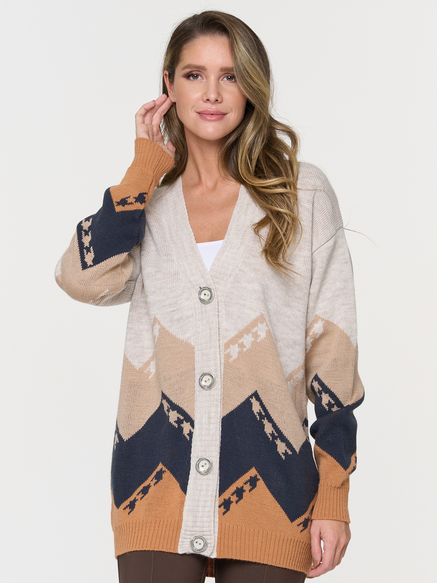 Кардиган NewVay 9232-91002 св.бежевый/карамель/т.джинс/латте купить с ...