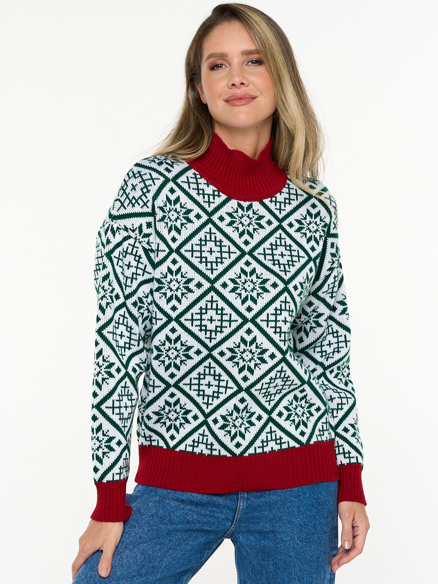 Джемпер NewVay 5232-41310 белый/тайга/красный купить с доставкой по России | Интернет-магазин ...